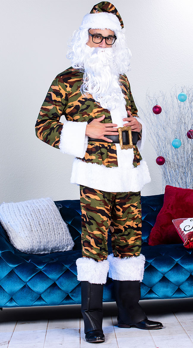 Men's Classic Camo Santa Suit Costume, Green and Black Camo Santa ...