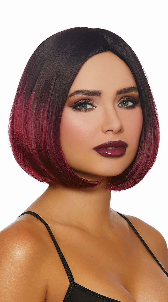 Black and Burgundy Ombre Bob Wig, black wig - Yandy.com