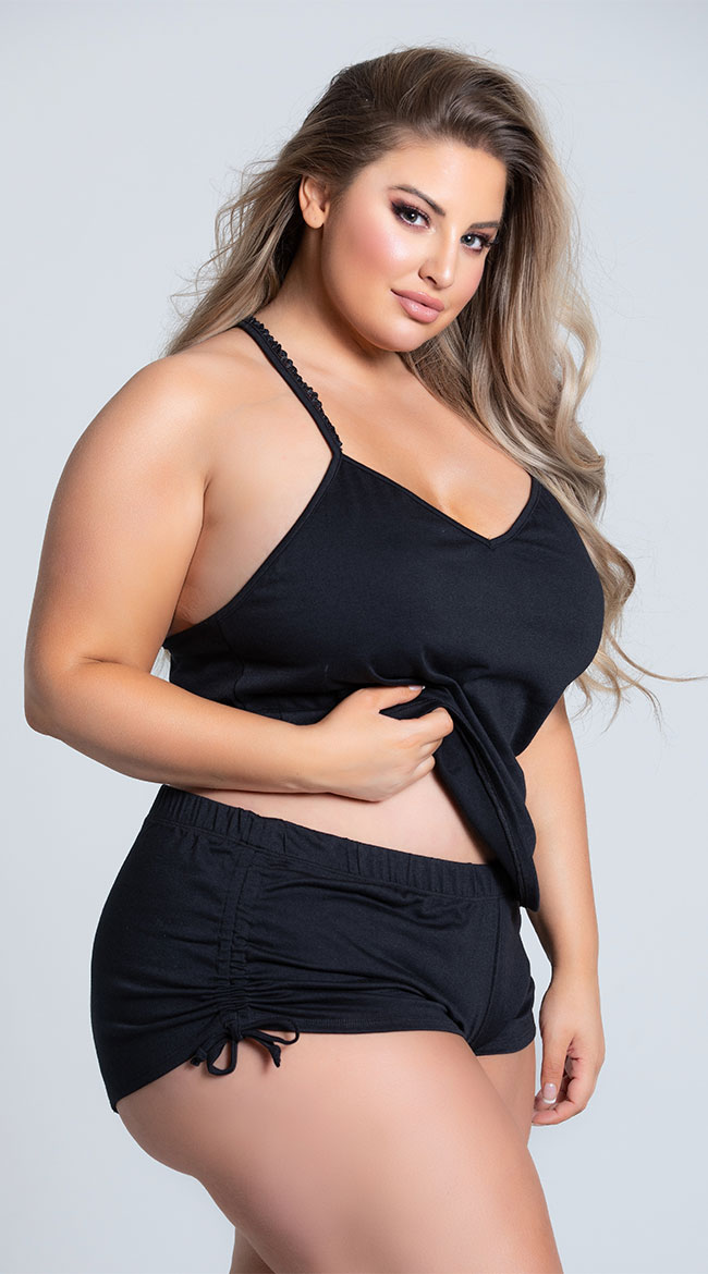 Plus Size Cut Corners Pajama Short Set, Black Pajama Set - Yandy.com