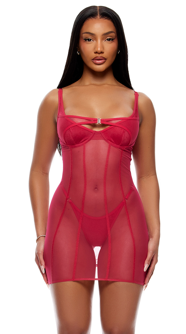 Layers To This Mesh and Knit Chemise Lingerie Set