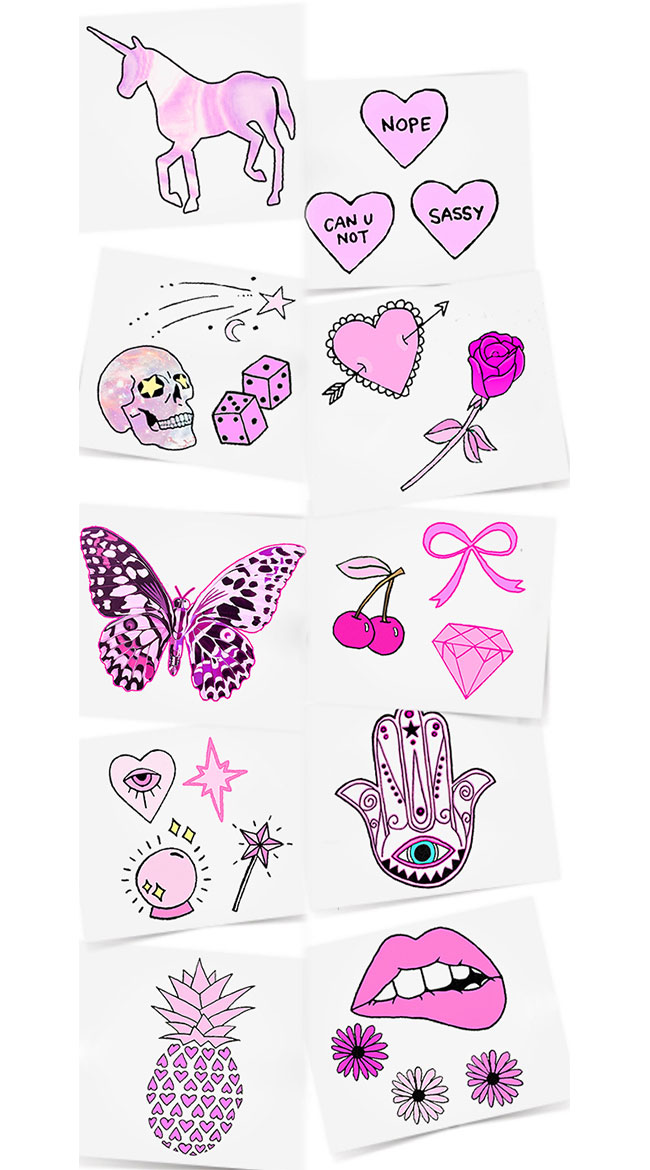 The Pretty In Pink Temporary Tattoo Pack, Body Stickers - Yandy.com