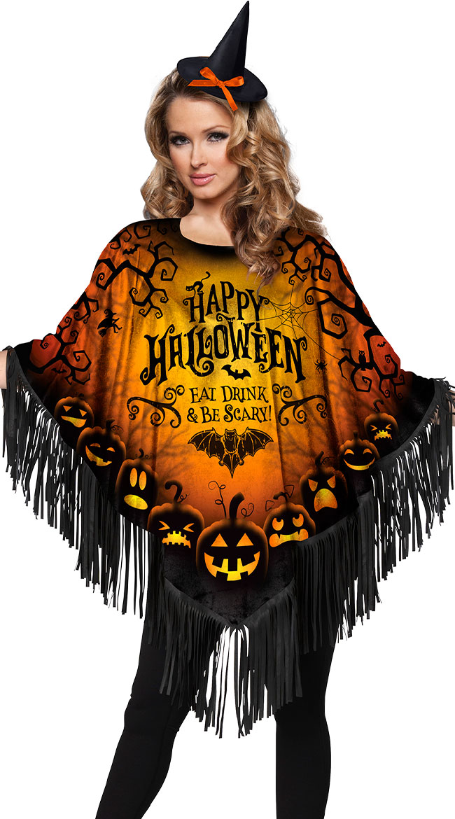 Spooktacular Halloween Poncho Costume Sexy Orange Halloween Costume