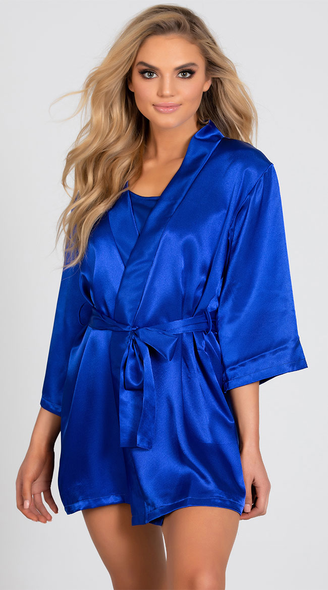 Lip Locked Satin Robe, Satin Robe with Matching Sash - Yandy.com