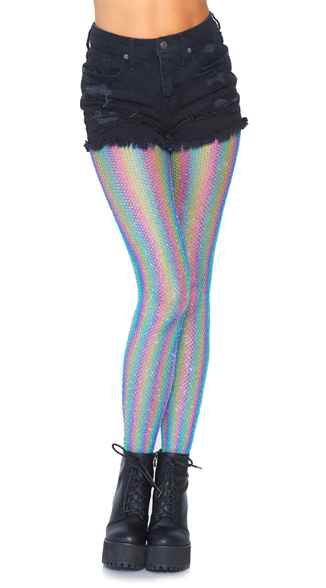 Shimmer Rainbow Fishnet Tights, Fishnet Tights - Yandy.com