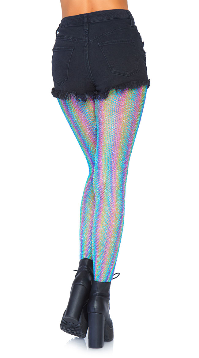 Shimmer Rainbow Fishnet Tights, Fishnet Tights - Yandy.com