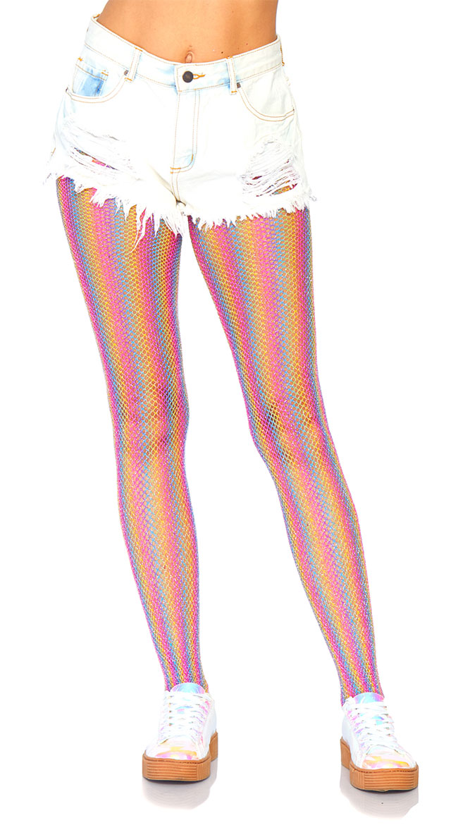 Shimmer Rainbow Fishnet Tights, Fishnet Tights - Yandy.com