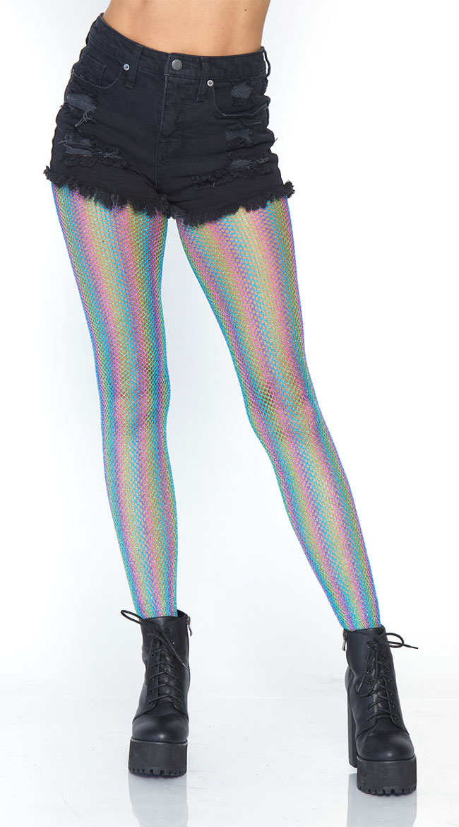 Shimmer Rainbow Fishnet Tights, Fishnet Tights - Yandy.com