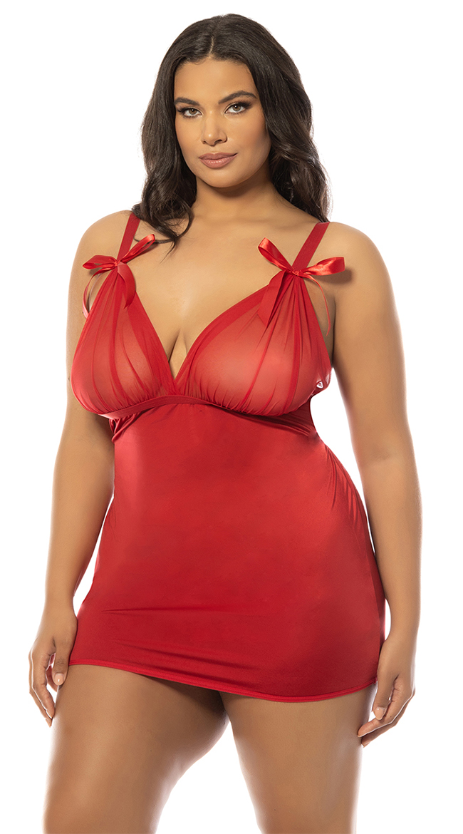 Plus Size Samantha Open Back Chemise Plus Size Open Back Mesh Chemise