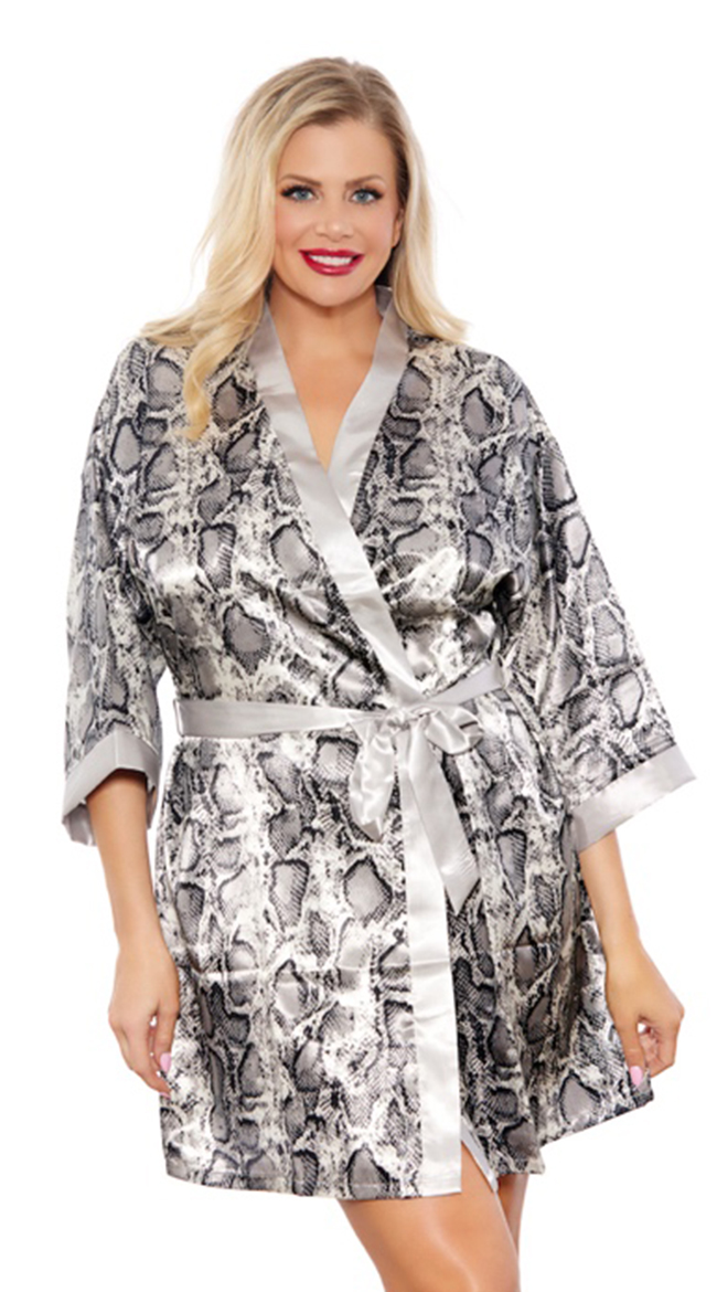 Plus Size Satin Animal Print Robe, Plus Size Short Animal Print Robe ...