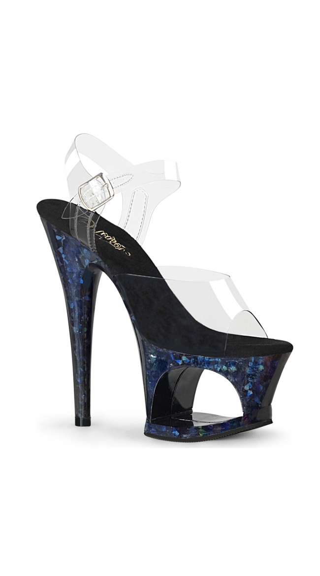 7 Inch Midnight Blue Platform Cut-Out Sandal, 7 Inch Clear Blue ...