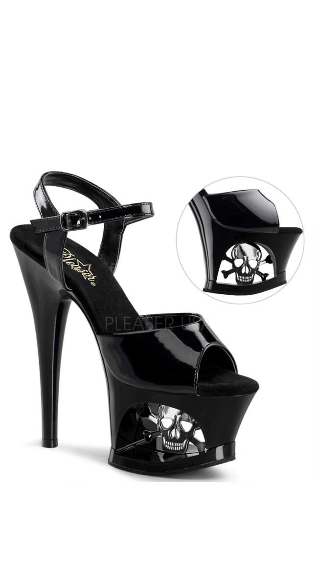 7 Inch Skull Sandal, 7" Heel, 2 3/4" Cut-out Platform Ankle Strap ...