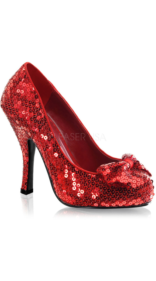 Red Hot Sequin Bow Pump, Dorothy Costume Heels, Sparkly Red Heels ...