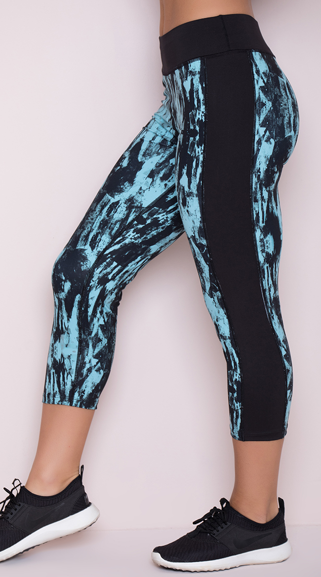 Yandy Splatter Mesh Capri Leggings, blue capri leggings - Yandy.com