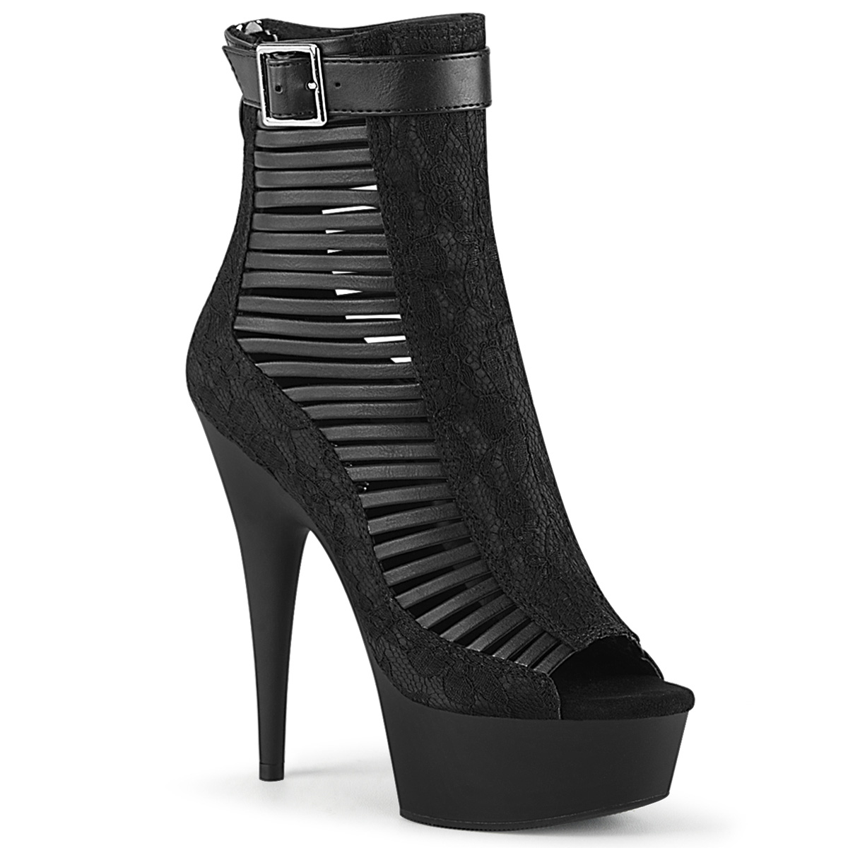 *6" Heel, 1 3/4" PF Open Toe Strappy Ankle Bootie, Back Zip