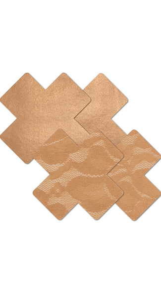 Basic Tan Cross Pasties Pack, Heart Satin Cross Pasties - Yandy.com