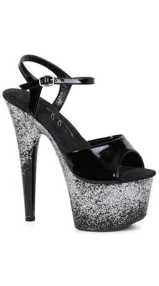 7" Glittering Black Sandals, glitter sandals - Yandy.com