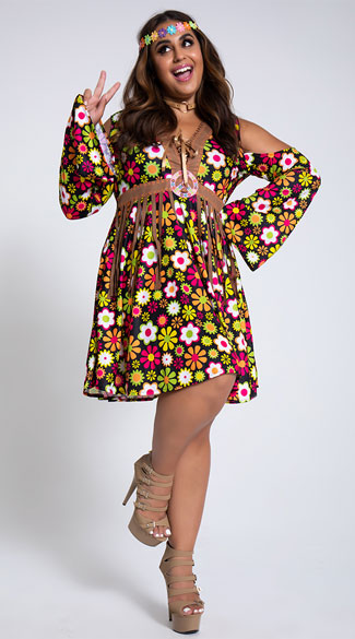 Plus Size Star Flower Hippie Costume, Plus Size Colorful Hippie Costume ...