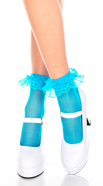Fishnet Ankle Socks with Ruffle Trim, Fishnet Anklets, Fishnet Hosiery ...
