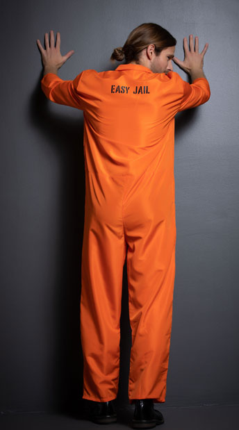 Men's Bad Boy Convict Costume, Orange Prison Jumpsuit Costume