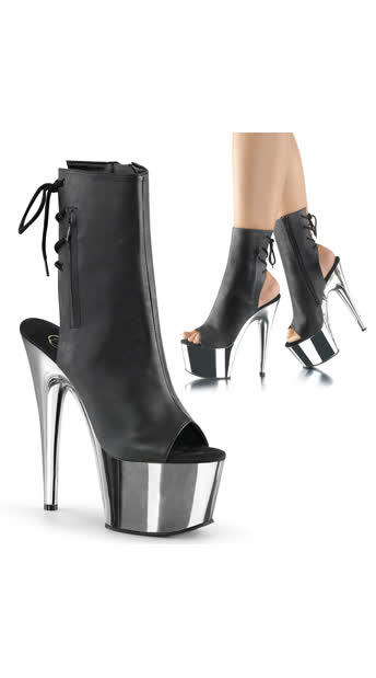 7 Inch Lace Up Peep Toe Bootie, High Rise Platform Bootie Heel, Open ...