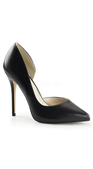 Glossy Pointy Toe Pump with Side Cut Out, Black Pumps