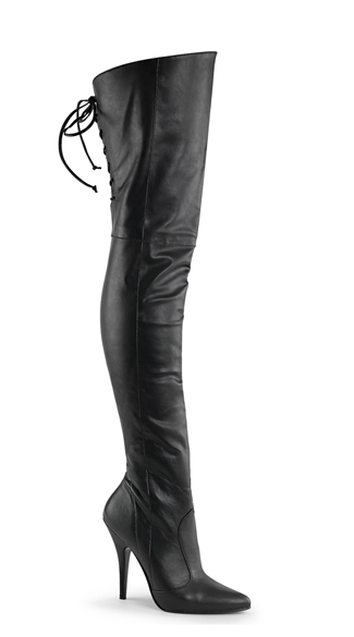 5 Inch Lace Up Thigh High Leather Boot, Sexy Leather Boot, Pointy Toe ...