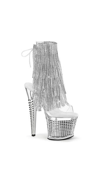 7" Heel, 3" PF 4-Layer Fringe Ankle Boot, Side Zip